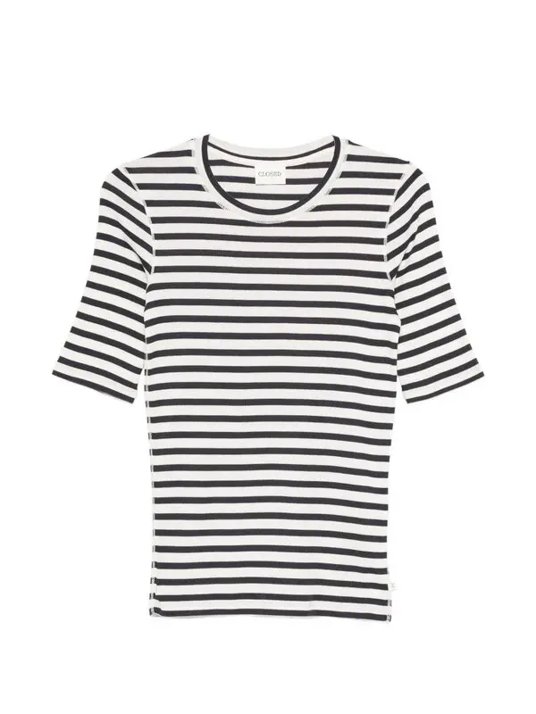 Closed Striped Cotton Blend Sweater With Crew Neck And 3/4 Sleeves