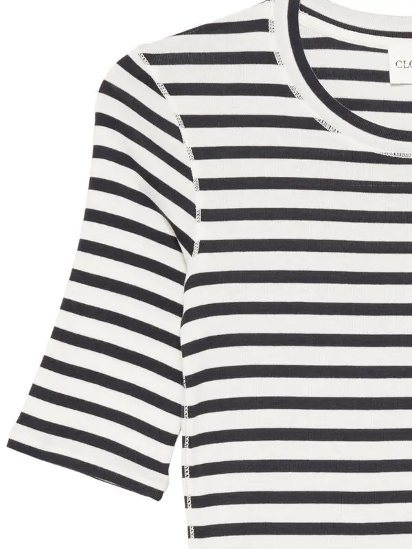 Closed Striped Cotton Blend Sweater With Crew Neck And 3/4 Sleeves