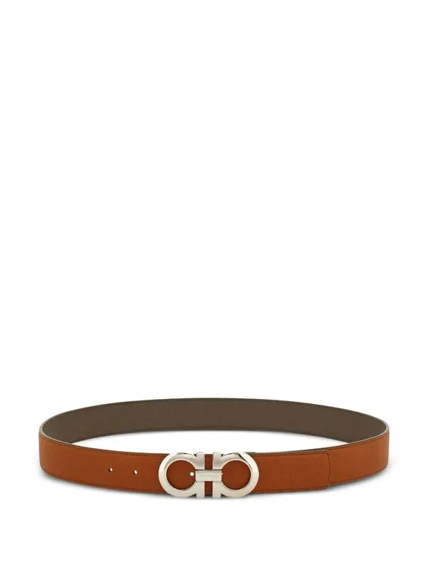 FERRAGAMO Gancini Leather Belt With Silver-tone Hardware - Beige