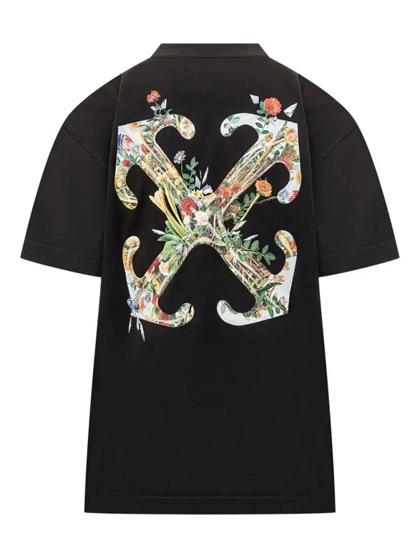 Off-White Arrow Glass Flower Cotton T-shirt - Black