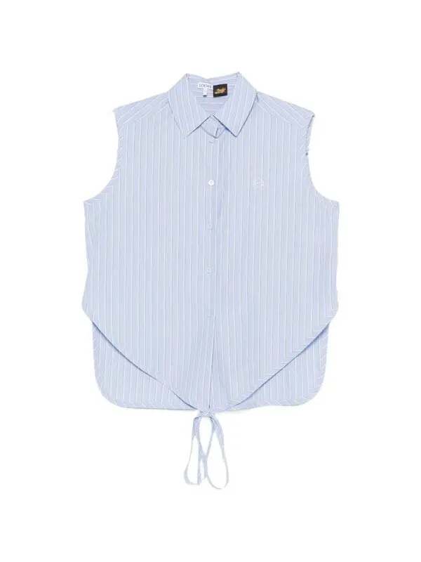 Loewe Sleeveless Striped Cotton Shirt With Front Tie Detail