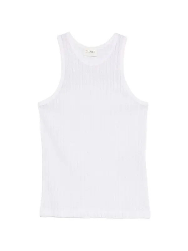 Closed Ribbed Cotton Tank Top - White