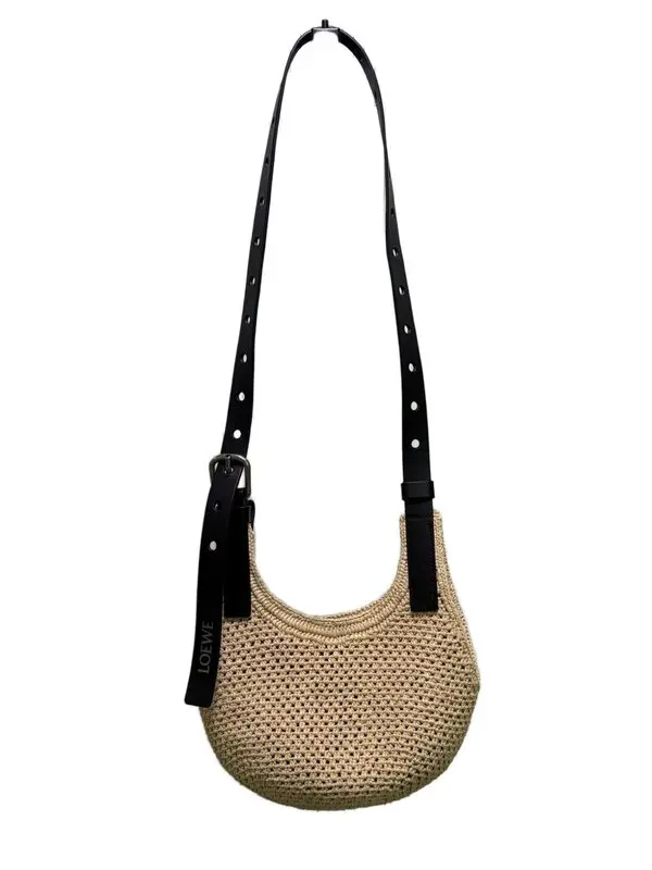 Loewe Punch Hole Mini Raffia Crossbody Bag - Beige