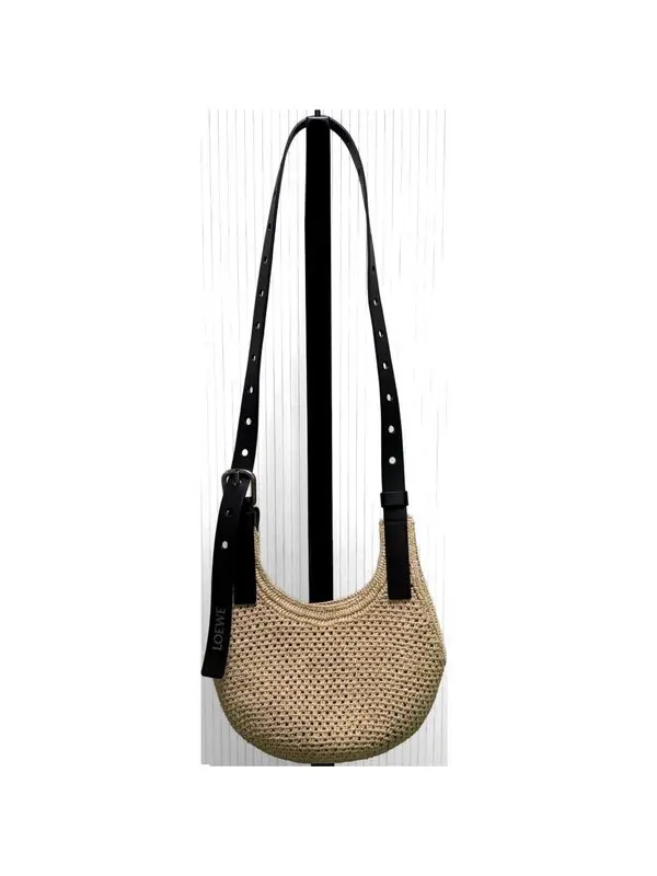 Loewe Punch Hole Mini Raffia Crossbody Bag - Beige
