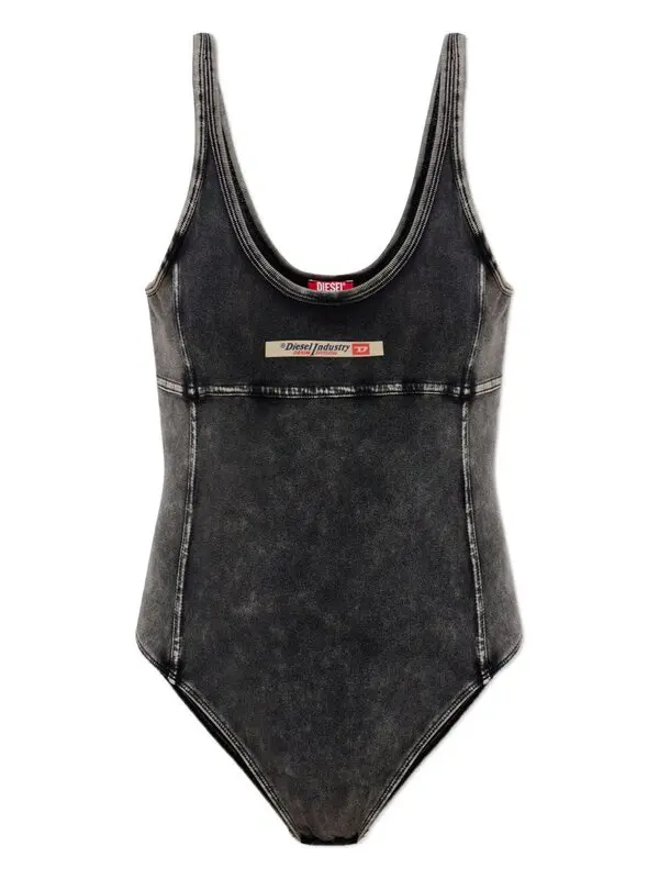 DIESEL® Cotton Bodysuit With Logo Patch - Black
