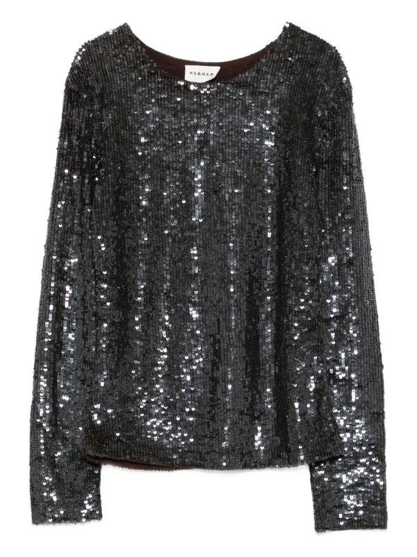 PAROSH Sequined Long Sleeve Top