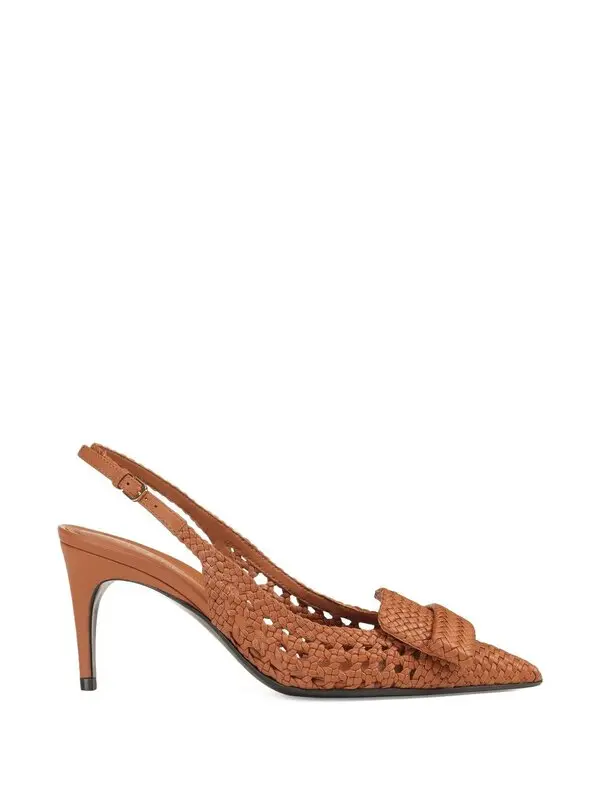 SERGIO ROSSI Woven Leather Slingback Pumps With Bow Detailing