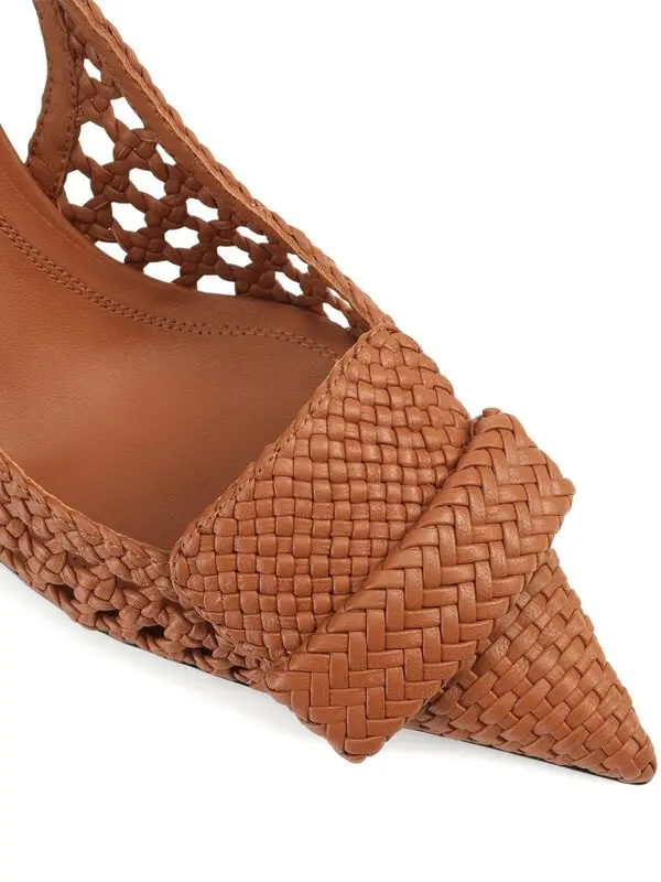 SERGIO ROSSI Woven Leather Slingback Pumps With Bow Detailing