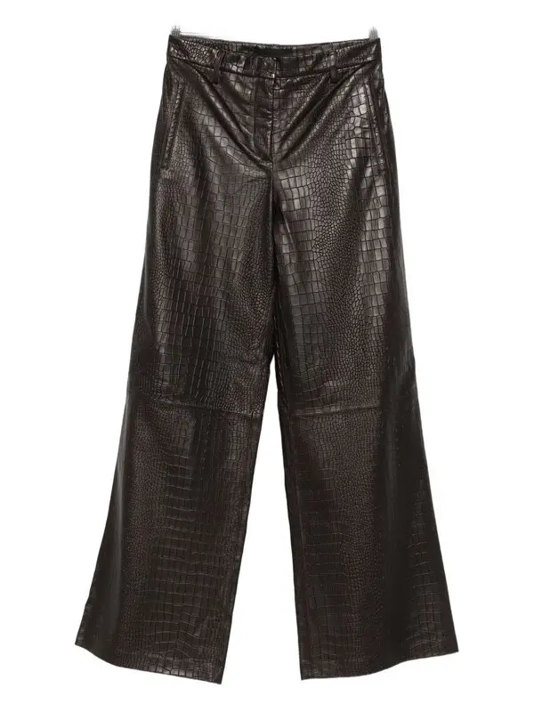 ENES Crocodile Embossed Leather Wide-leg Trousers