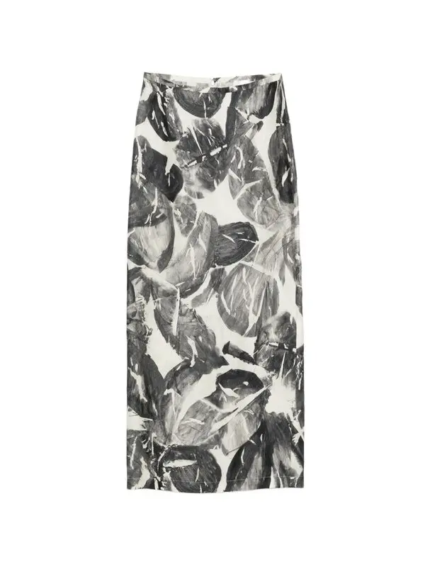 ALYSI Silk Printed Maxi Skirt - Black