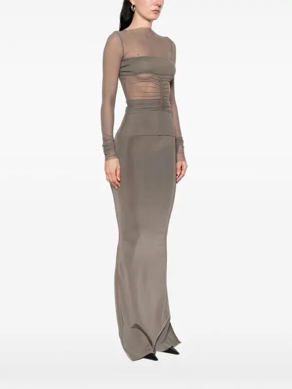 Rick Owens Sheer Ruched Long Sleeve Top