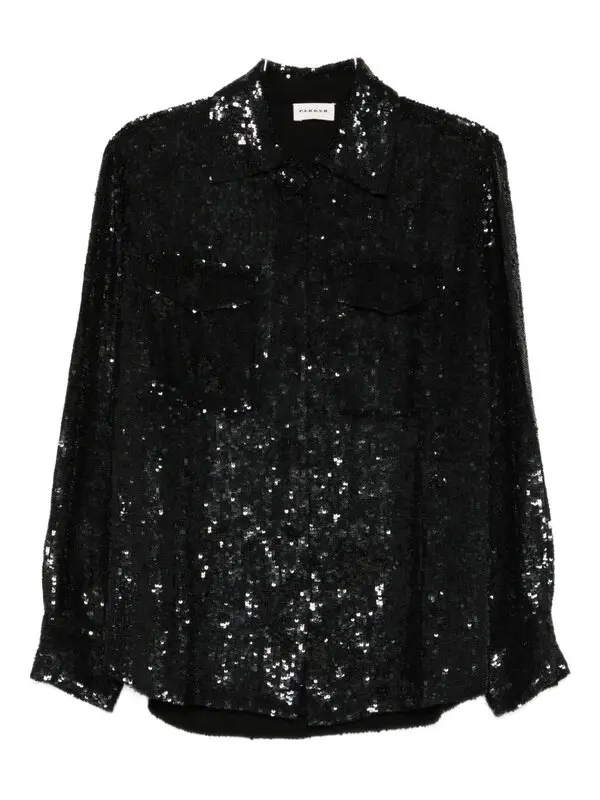 PAROSH Sequined Shirt With Long Sleeves And Pocket Details