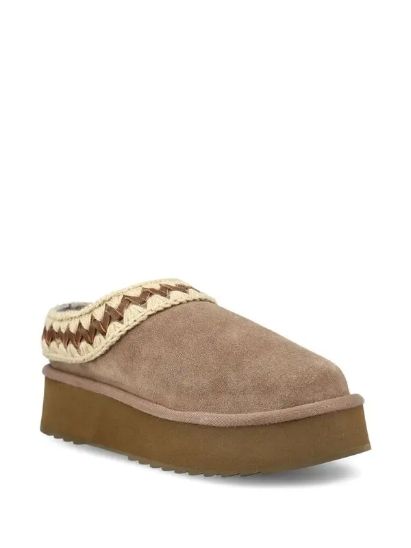 Mou Platform Suede Slip-on Clogs With Crochet Detailing - Grey
