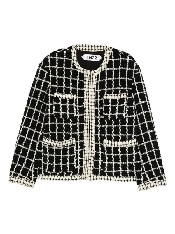 LN22 Checkered Wool Jacket With Trim Details
