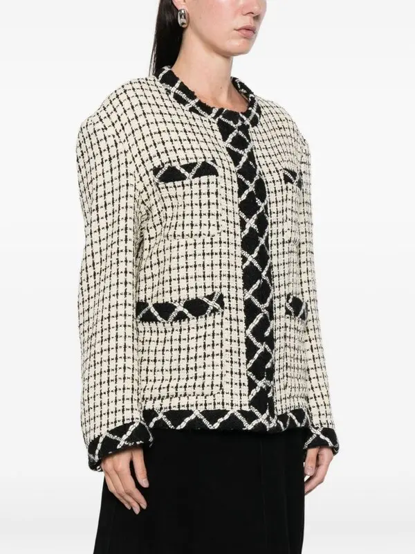 LN22 Checkered Wool Jacket With Trim Details