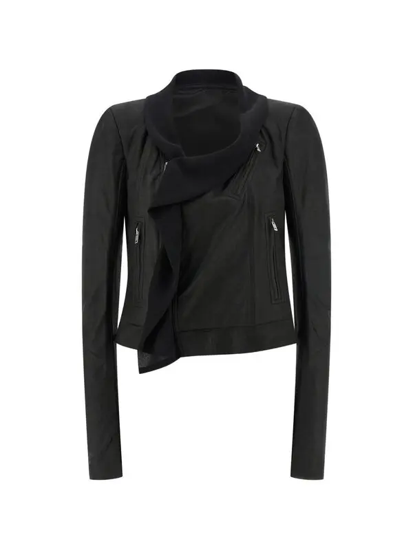 Rick Owens Leather Jacket With Shawl Collar And Zip Closure