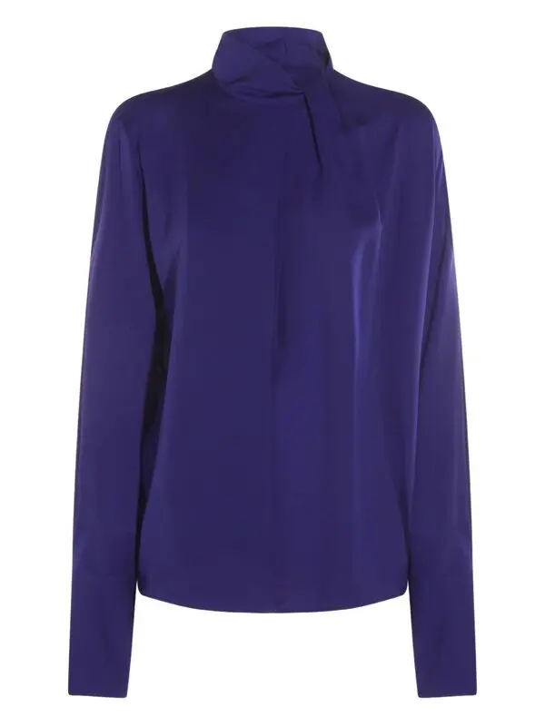 TOM FORD Silk Blouse With High Neck And Draped Neckline - Blue