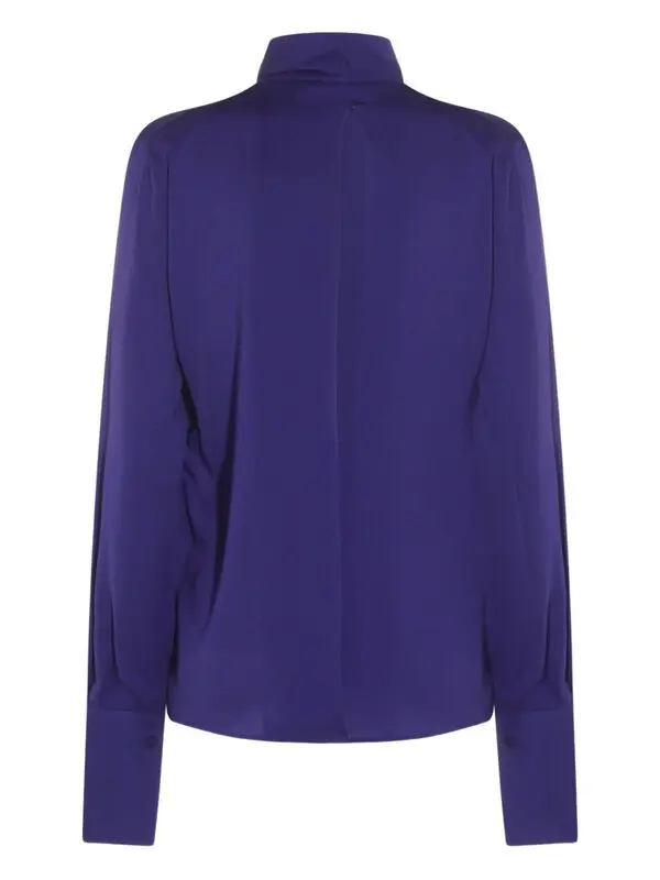 TOM FORD Silk Blouse With High Neck And Draped Neckline - Blue