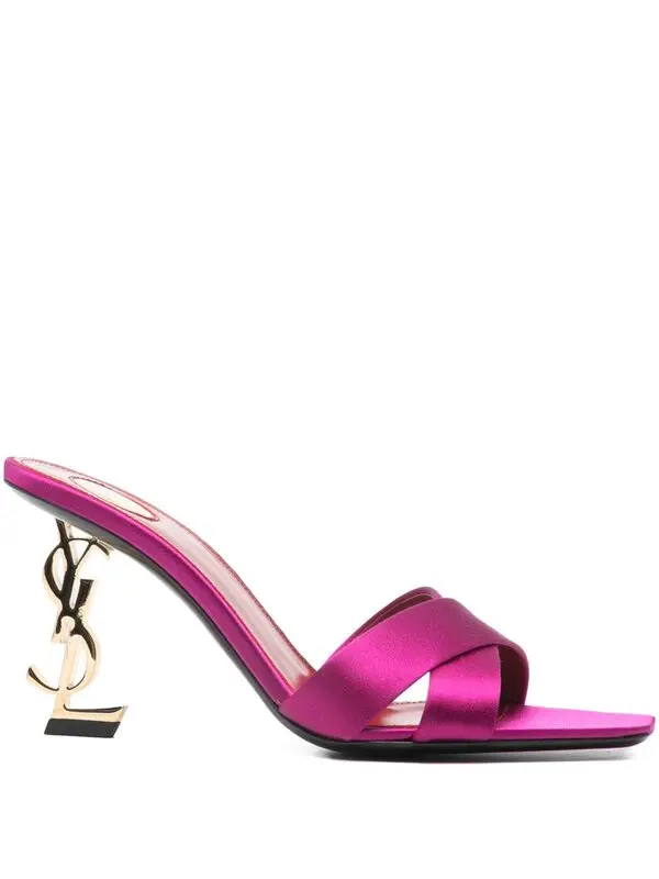 Saint Laurent Opyum Satin Sandals With Logo Heel