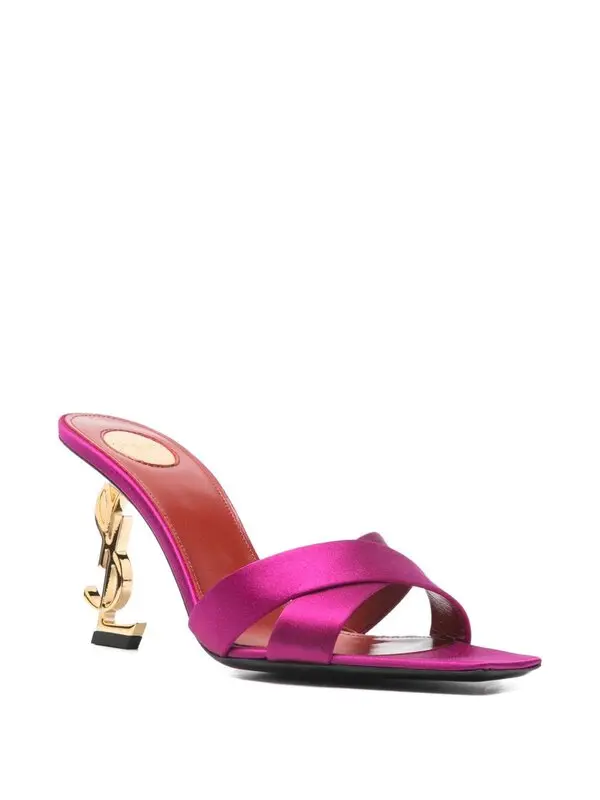 Saint Laurent Opyum Satin Sandals With Logo Heel