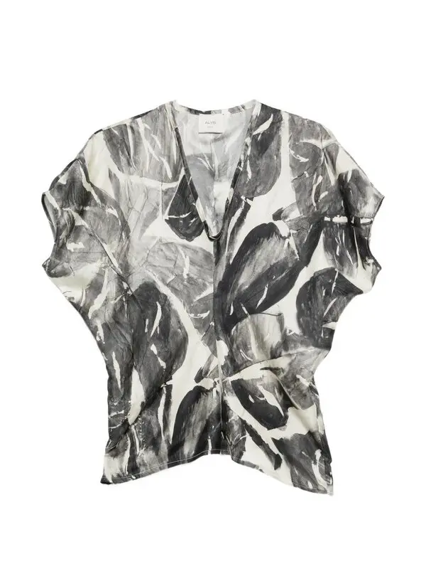 ALYSI Printed V-neck Silk Shirt