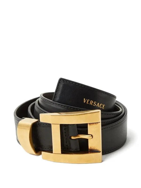 Versace Leather Belt With Medusa Buckle - Black