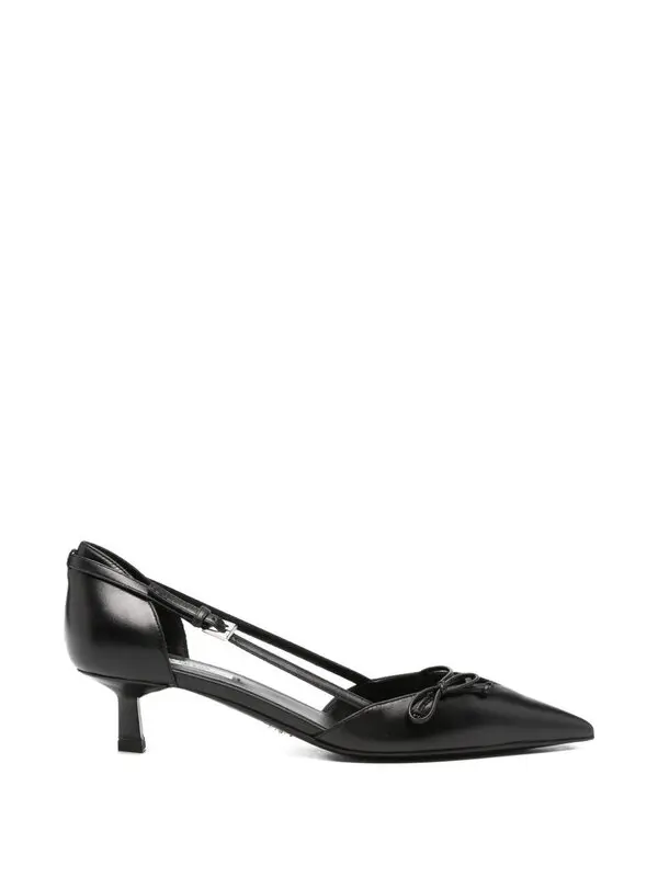 Prada Leather Pumps With Bow Detailing And Kitten Heel - Black