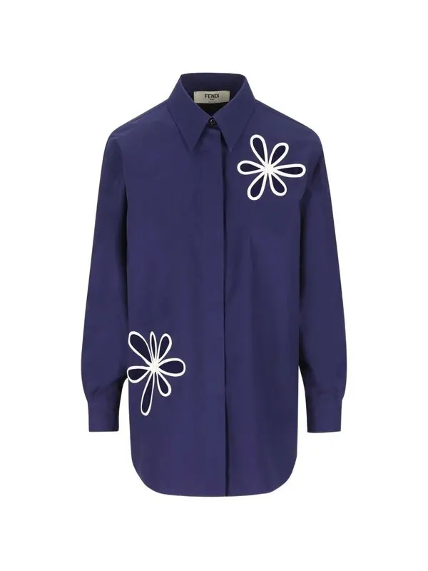 Fendi Embroidered Cotton Shirt - Blue