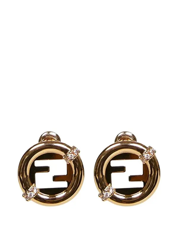 Fendi Tone Crystal Embellished Logo Hoop Earrings - Gold