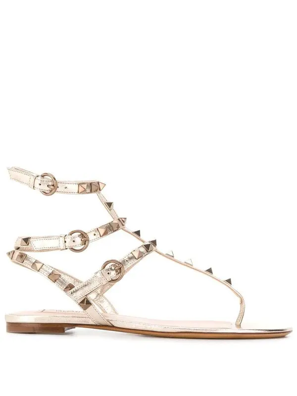 Valentino Garavani Rockstud Leather Thong Sandals - Silver
