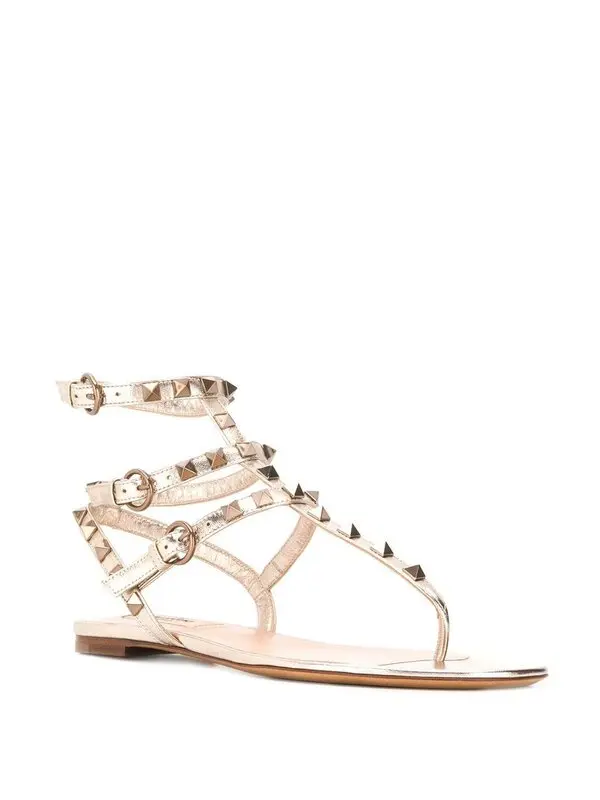Valentino Garavani Rockstud Leather Thong Sandals - Silver