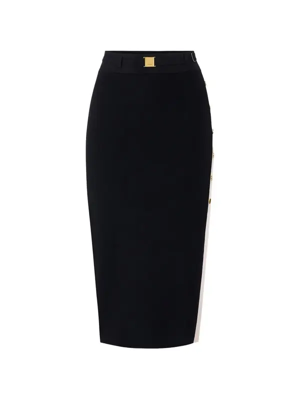 Elisabetta Franchi Knitted Midi Skirt With Side Slit And Belt