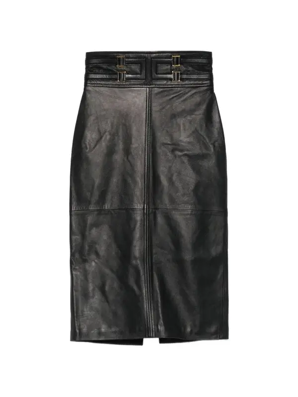Elisabetta Franchi Leather Buckled Midi Skirt