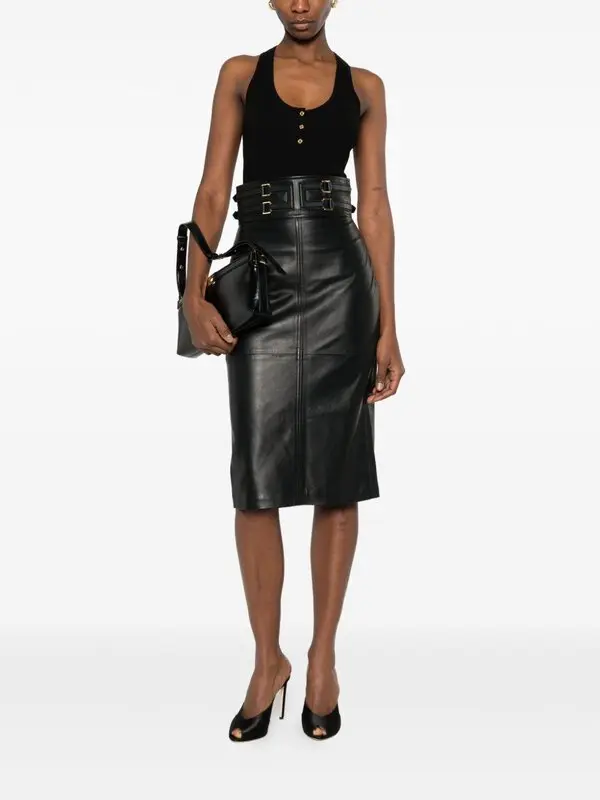 Elisabetta Franchi Leather Buckled Midi Skirt