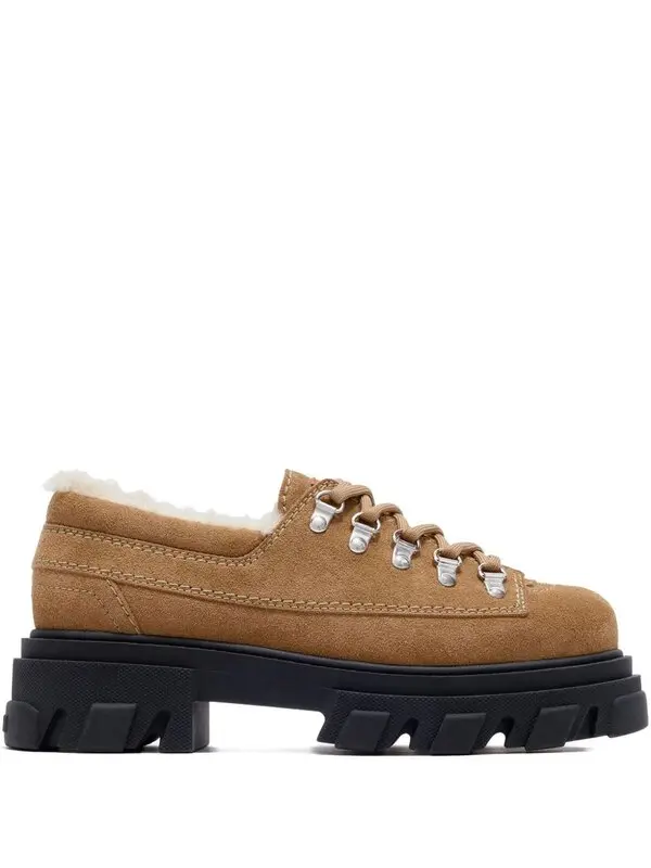 GANNI Suede Derby Shoes With Shearling Lining And Lug Sole