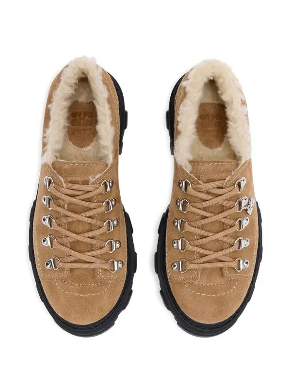 GANNI Suede Derby Shoes With Shearling Lining And Lug Sole