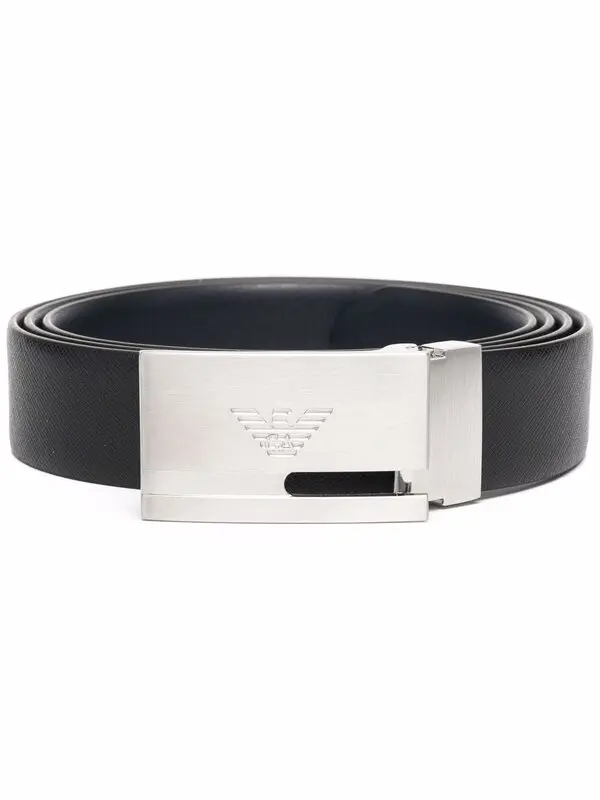 Emporio Armani Leather Belt With Logo Buckle - Black