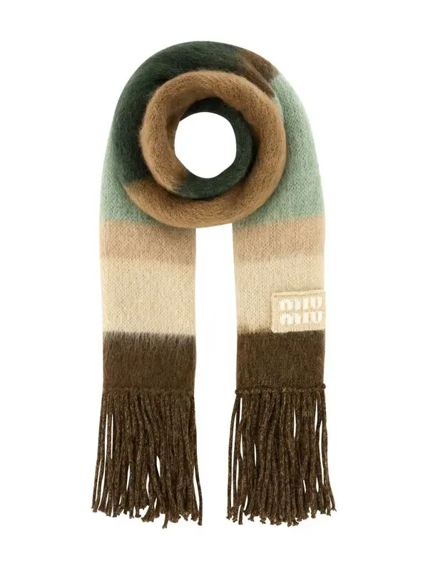 Miu Miu Mohair Wool Scarf With Fringes - Brown