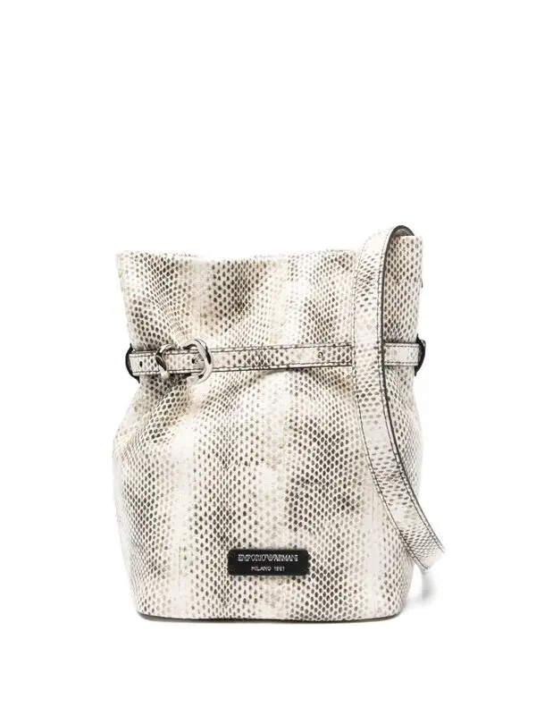Emporio Armani Leather Bucket Bag With Snakeskin Pattern - Grey