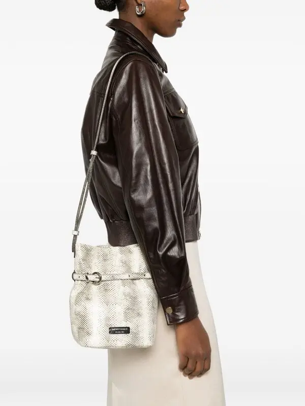 Emporio Armani Leather Bucket Bag With Snakeskin Pattern - Grey