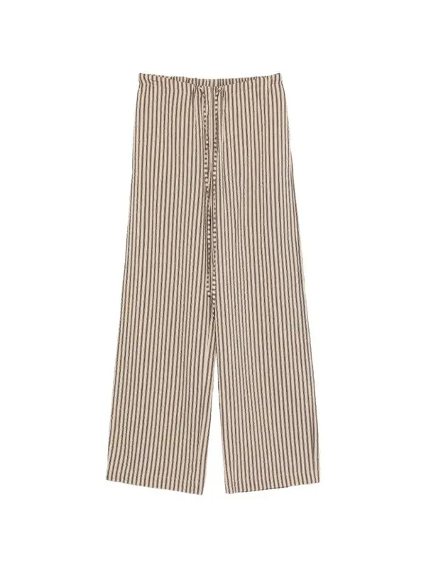 ALYSI Cotton Blend Striped Trousers - Beige