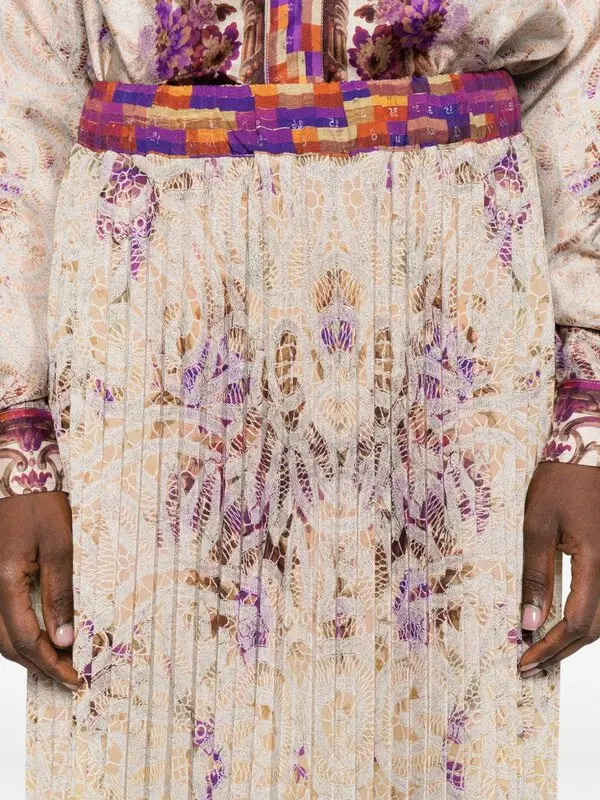 PIERRE-LOUIS MASCIA Printed Silk Pleated Midi Skirt