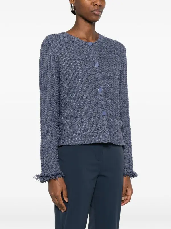Emporio Armani Cotton Blend Blazer Jacket With Fringed Trim