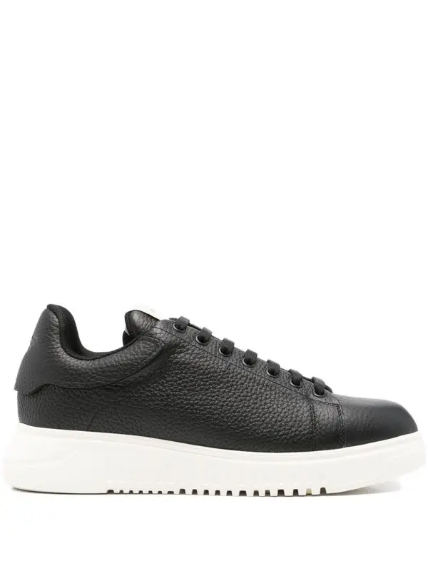Emporio Armani Textured Leather Lace-up Sneakers - Black