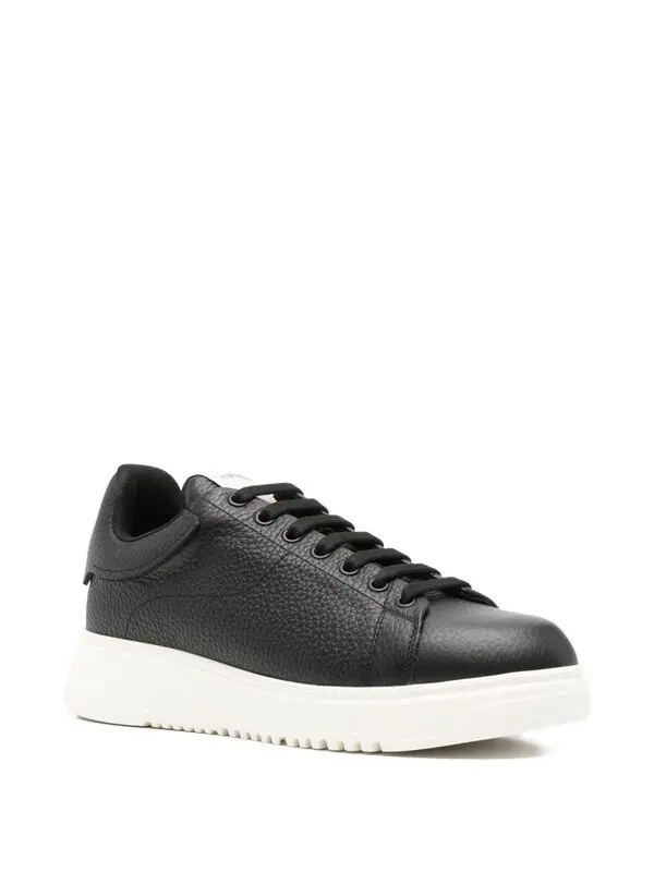 Emporio Armani Textured Leather Lace-up Sneakers - Black