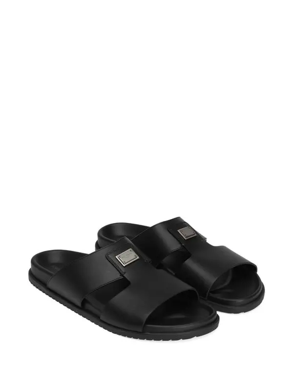 Dolce & Gabbana Leather Slide Sandals With Logo Detail