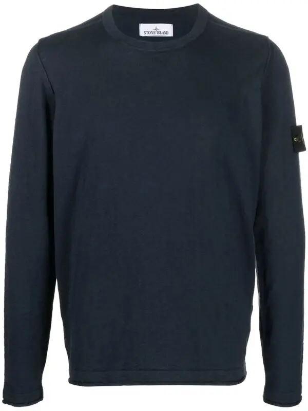 Stone Island Crew Neck Sweater With Logo Detail - Blue