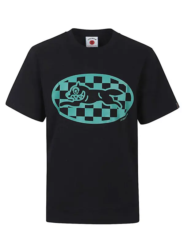 ICECREAM Checker Running Dog T-shirt