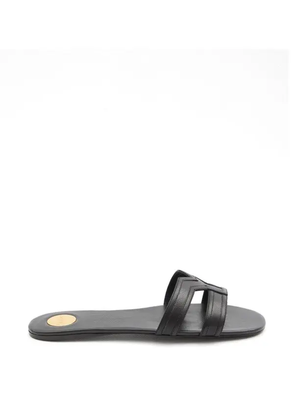 Saint Laurent Mabrouka Leather Flat Sandals With Gold Buckle - Black