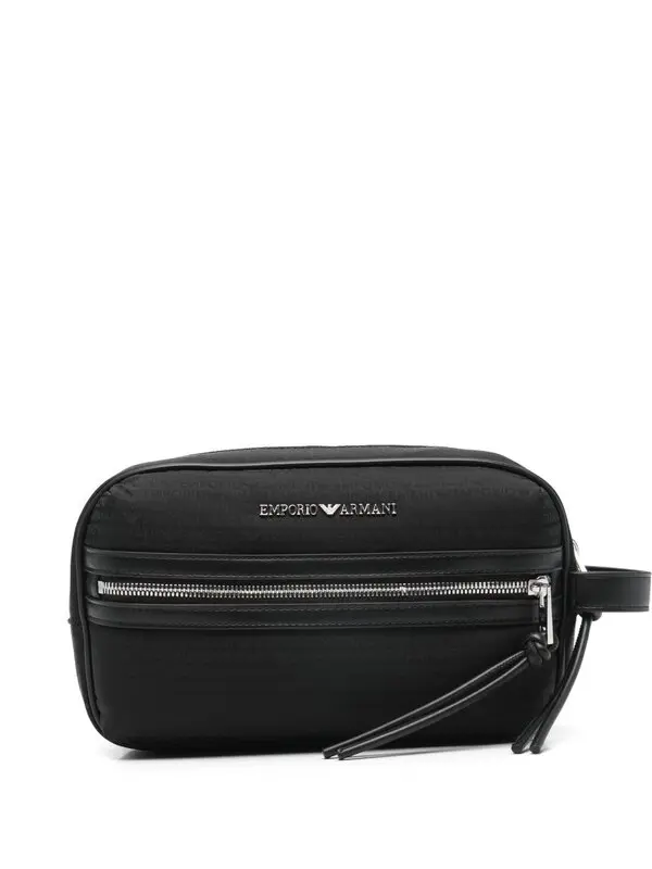 Emporio Armani Nylon Beauty-case With Logo Print And Tassel Detail - Black